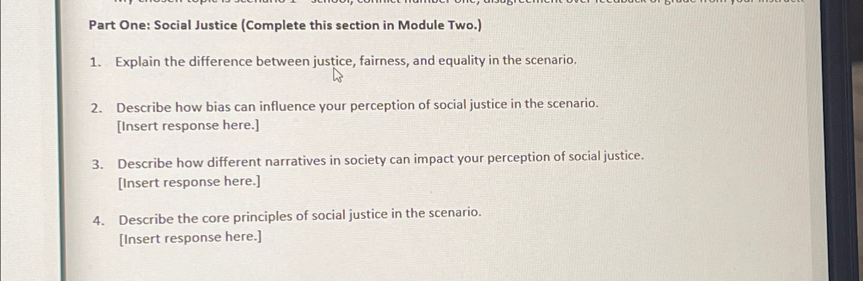 Solved Part One: Social Justice (Complete this section in | Chegg.com