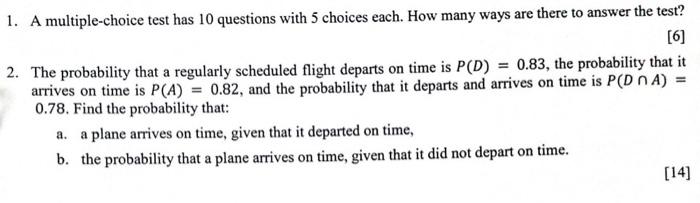 Solved 1. A multiple-choice test has 10 questions with 5 | Chegg.com