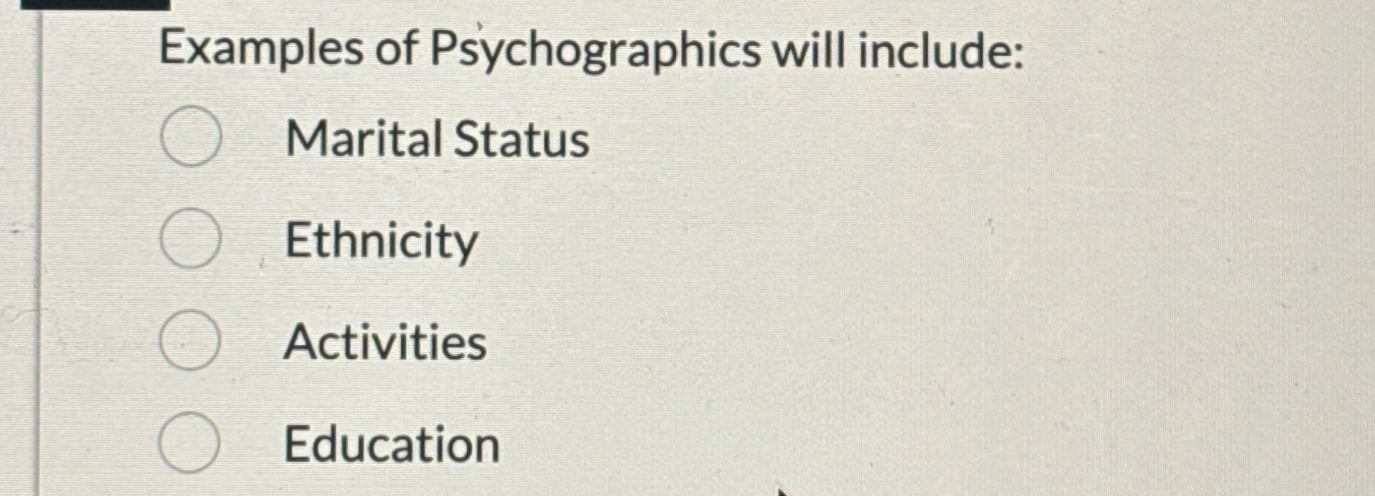 Solved Examples of Psychographics will include:Marital | Chegg.com