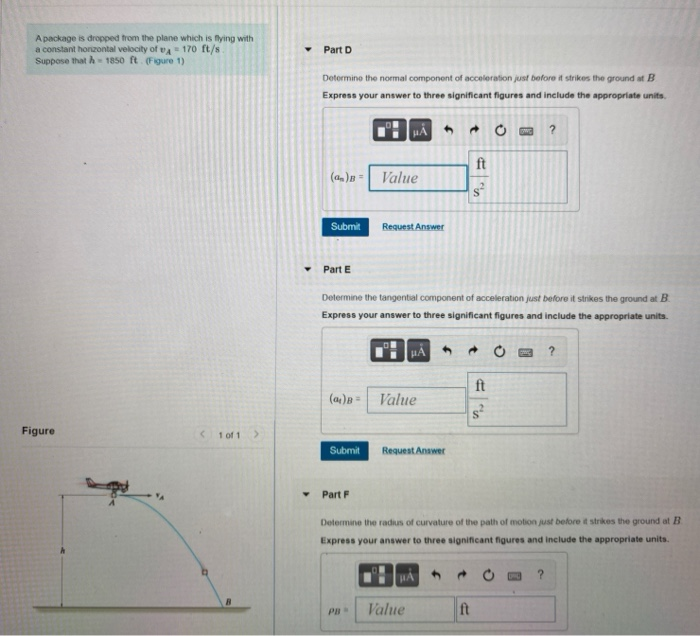 Solved A package is dropped from the plane which is flying | Chegg.com