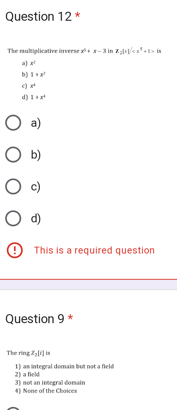 Solved The multiplicative inverse x5+x−3 in Z2[x]/ is a) x2 | Chegg.com