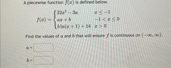 Solved A piecewise function f(x) is defined below. | Chegg.com