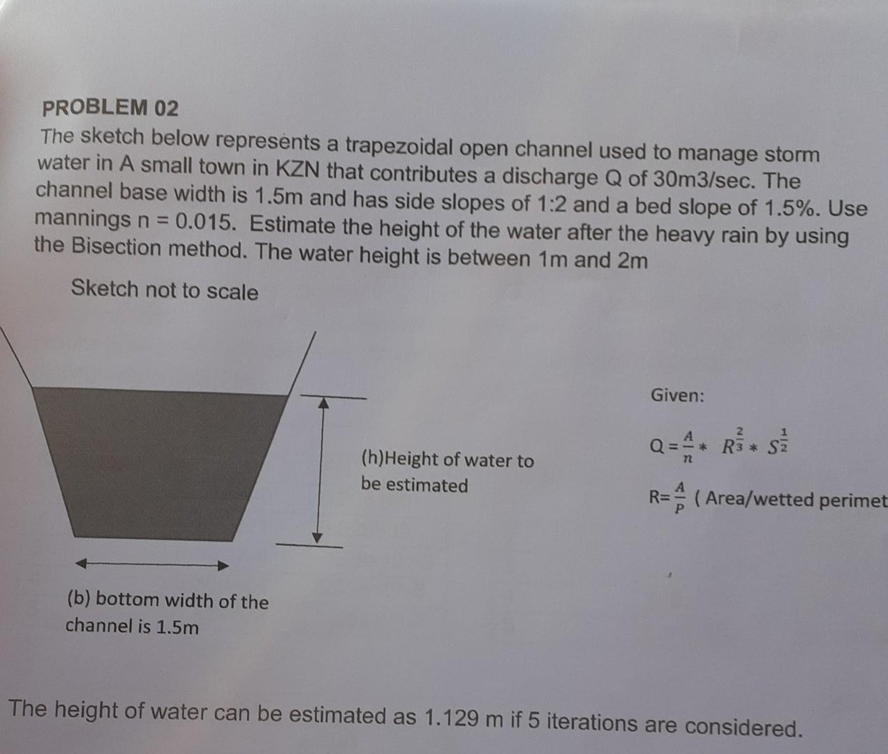 Solved PROBLEM 02 The sketch below represents a trapezoidal | Chegg.com