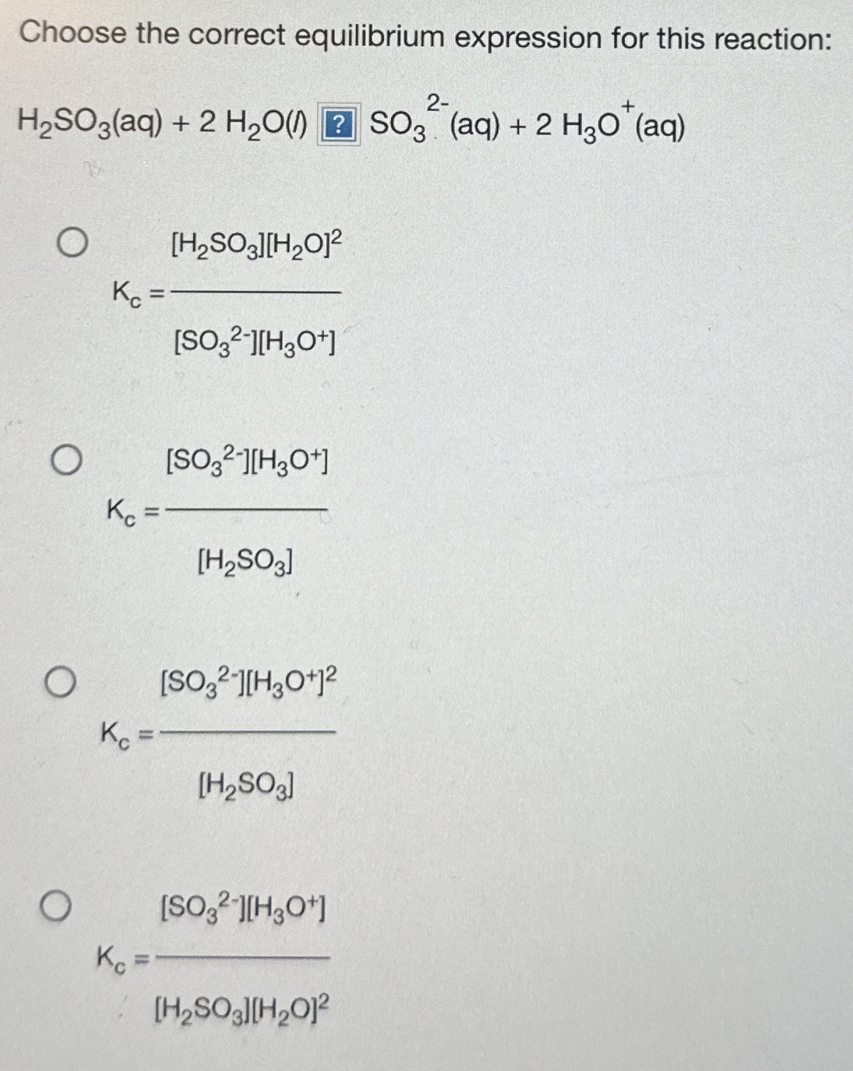 Choose the correct equilibrium expression for this | Chegg.com