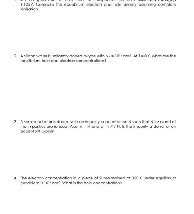 Solved 1.12eV. Compute the equilibrium electron and hole | Chegg.com