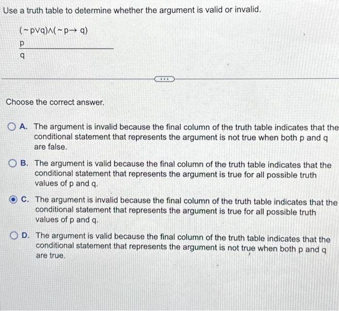 Solved Use a truth table to determine whether the argument | Chegg.com