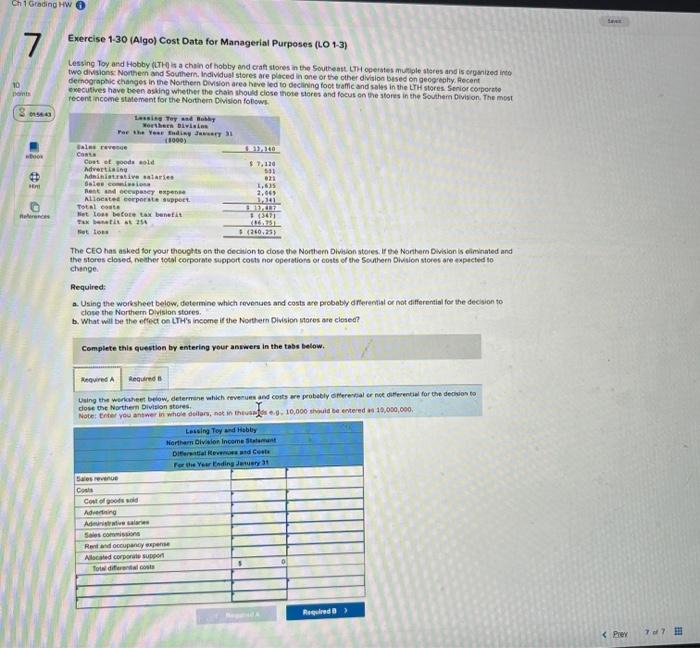 Exercise 1−30 (Algo) Cost Data for Manageriat | Chegg.com