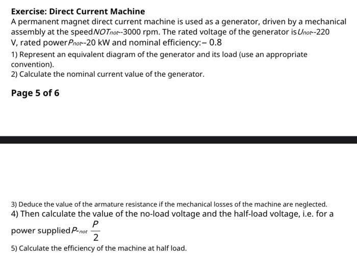Solved Exercise: Direct Current Machine A permanent magnet | Chegg.com