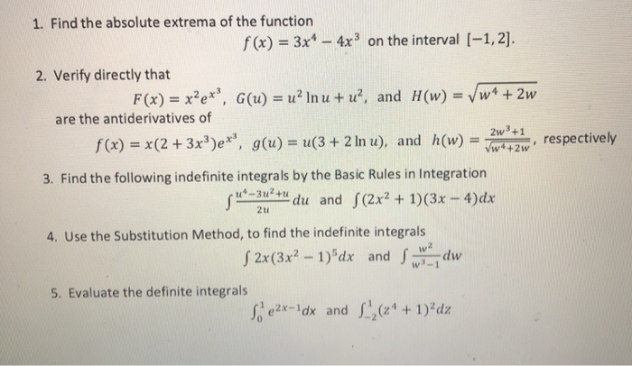 Solved 1. Find the absolute extrema of the function f(x) = | Chegg.com