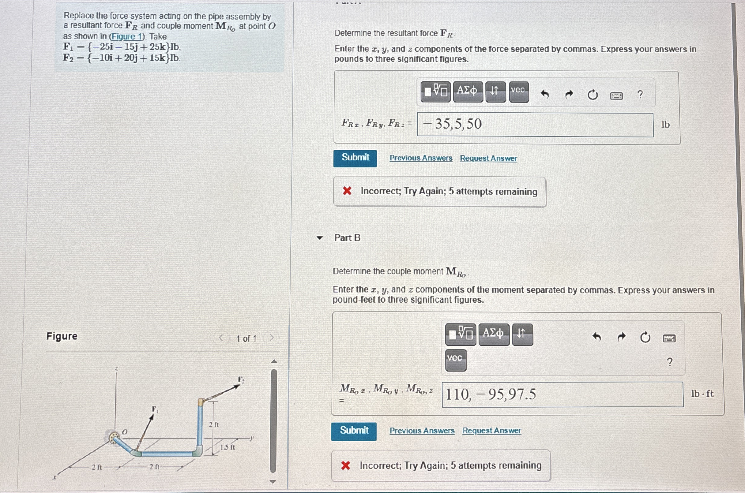 Solved Replace the force system acting on the pipe assembly | Chegg.com