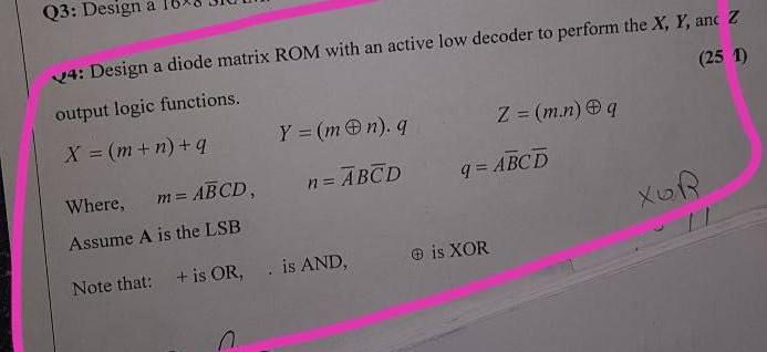 Solved Q3: Design a V4: Design a diode matrix ROM with an | Chegg.com