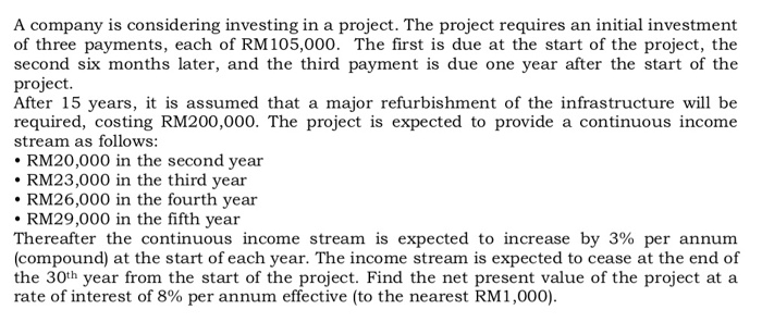 Solved A company is considering investing in a project. The | Chegg.com