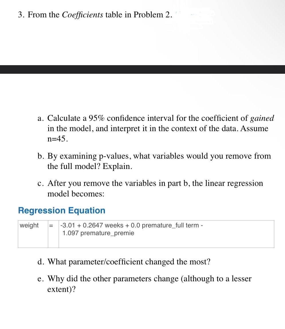 Solved From the Coefficients table in Problem 2.a. | Chegg.com