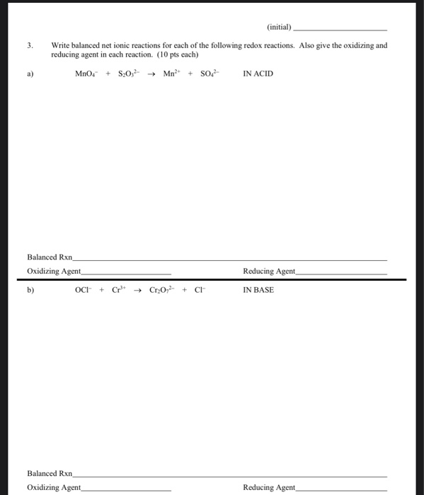 Solved Write balanced net ionic reactions for each of the | Chegg.com