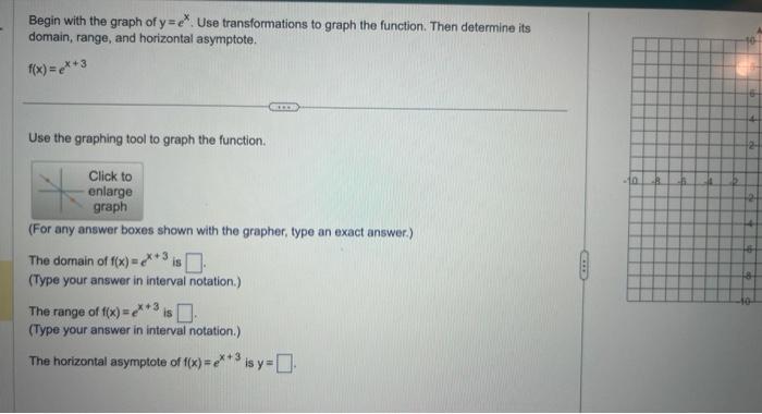 Solved Begin with the graph of y=ex. Use transformations to | Chegg.com