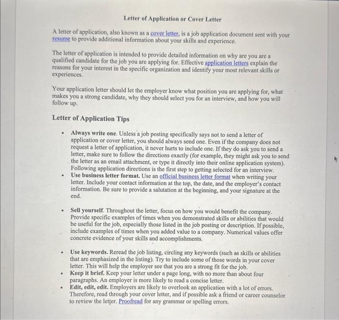 Solved Writing a Letter of Application: Step-by-Step 2. | Chegg.com