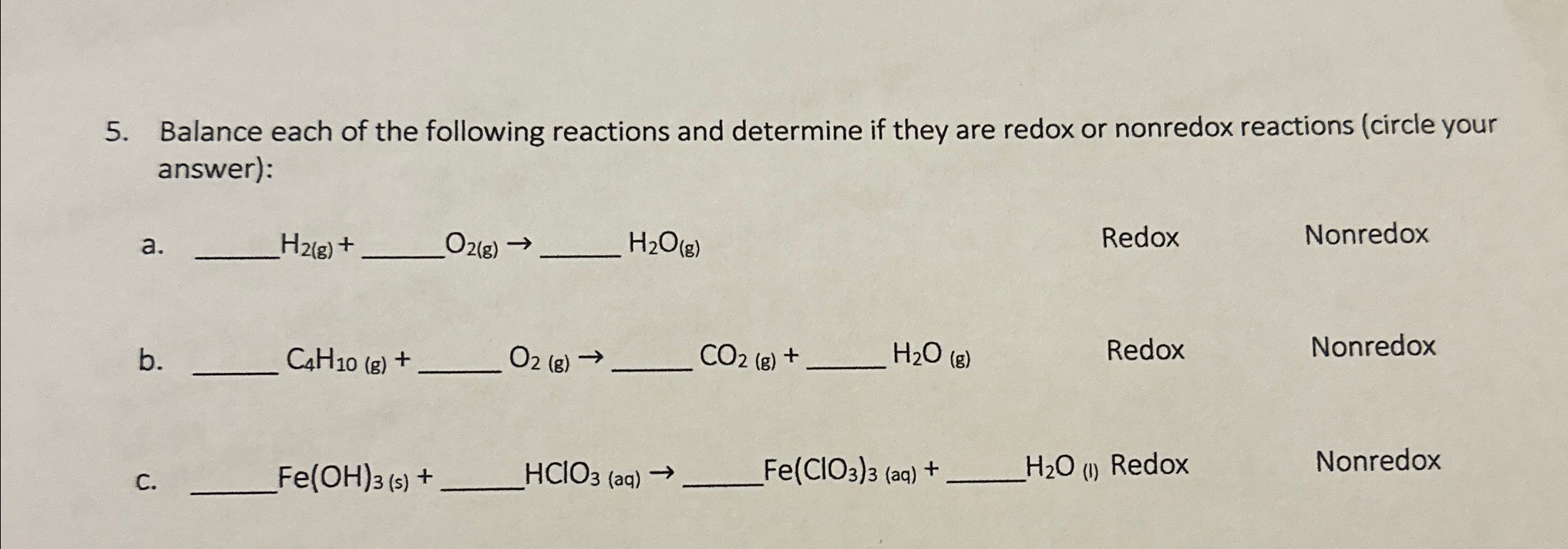 Solved Balance each of the following reactions and determine | Chegg.com