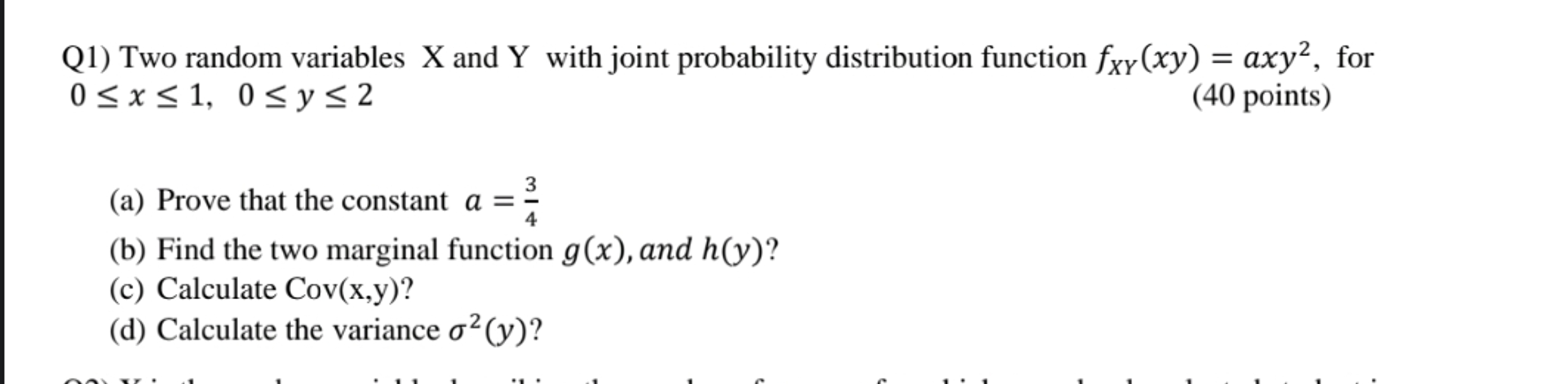 Solved Q1 ﻿two Random Variables X ﻿and Y ﻿with Joint 