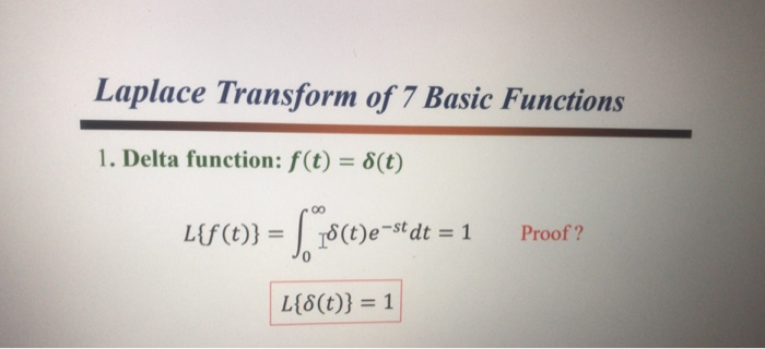 Solved Laplace Transform of 7 Basic Functions 1. Delta | Chegg.com