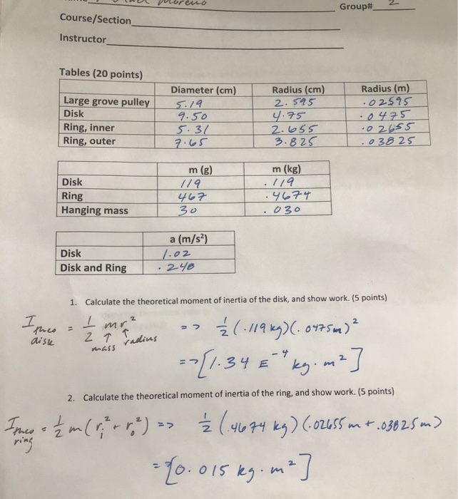 Solved 3. Calculate the experimental moment of inertia of | Chegg.com