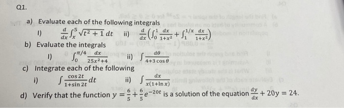 Solved Q1. a) Evaluate each of the following integrals | Chegg.com