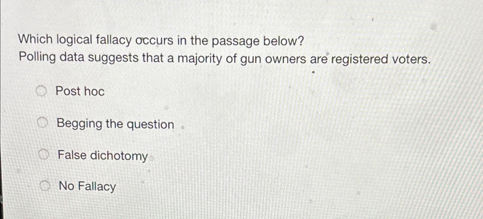 Which logical fallacy occurs in the passage | Chegg.com