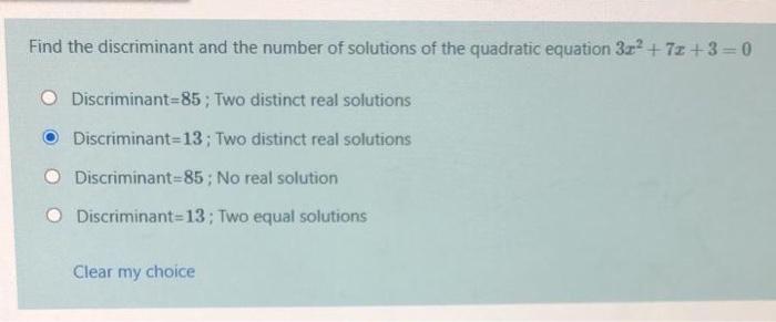 Solved Find the discriminant and the number of solutions of | Chegg.com