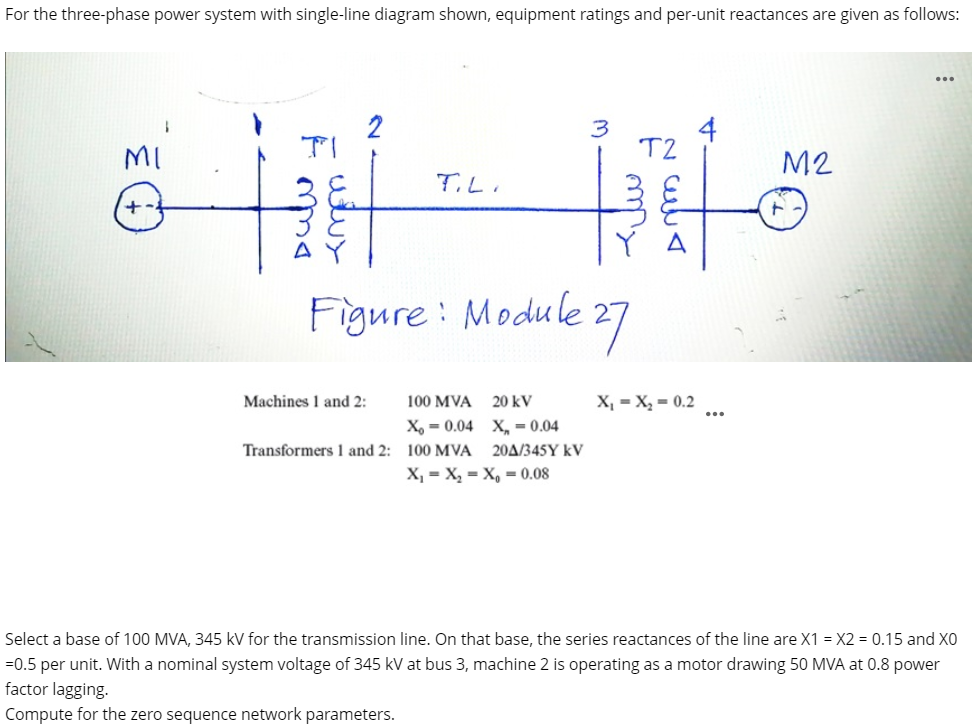 Solved For the three-phase power system with single-line | Chegg.com