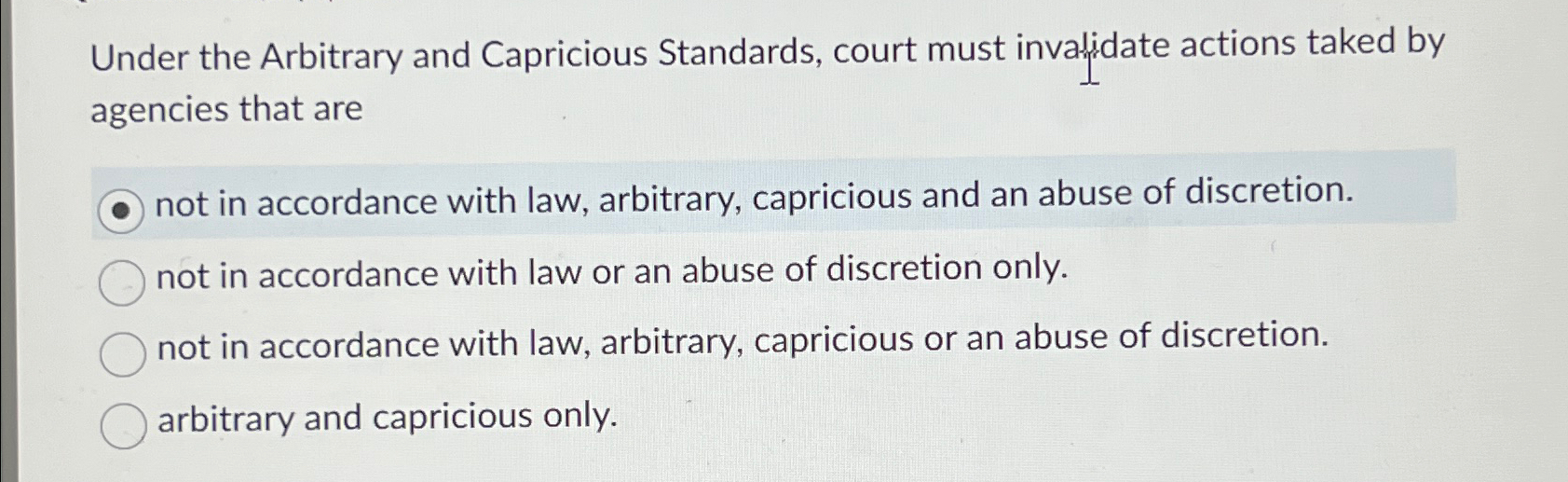 Solved Under the Arbitrary and Capricious Standards, court | Chegg.com