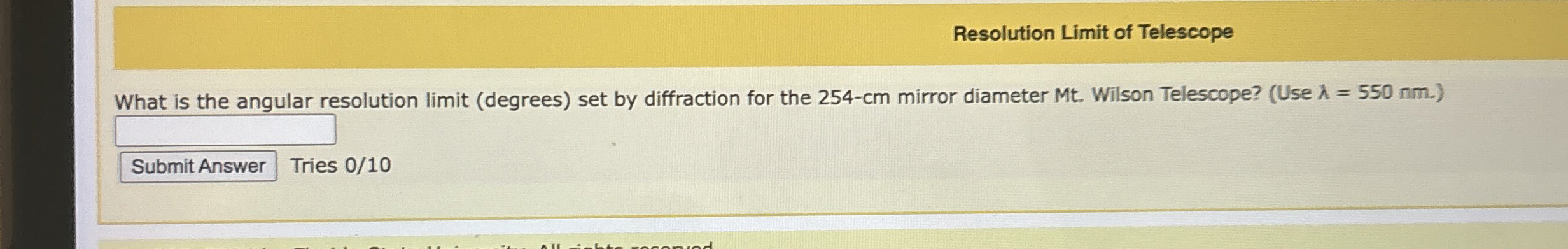 Solved Resolution Limit of TelescopeWhat is the angular | Chegg.com