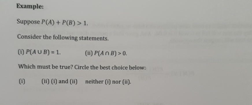 Solved Example:Suppose P(A)+P(B)>1.Consider the following | Chegg.com