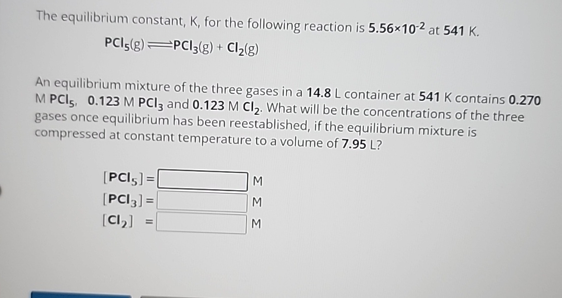 Solved The equilibrium constant, K, ﻿for the following | Chegg.com