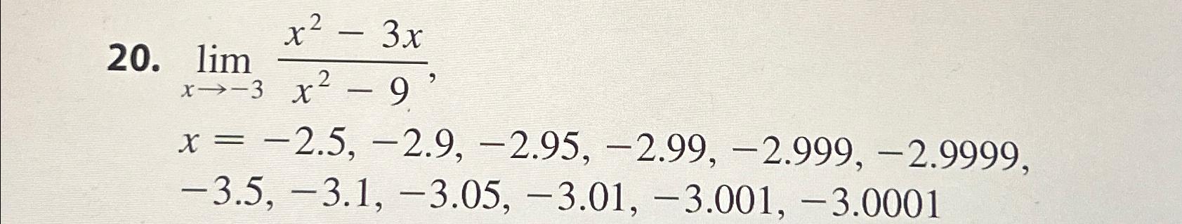 Solved 20. limx→-3x2-3xx2-9, | Chegg.com