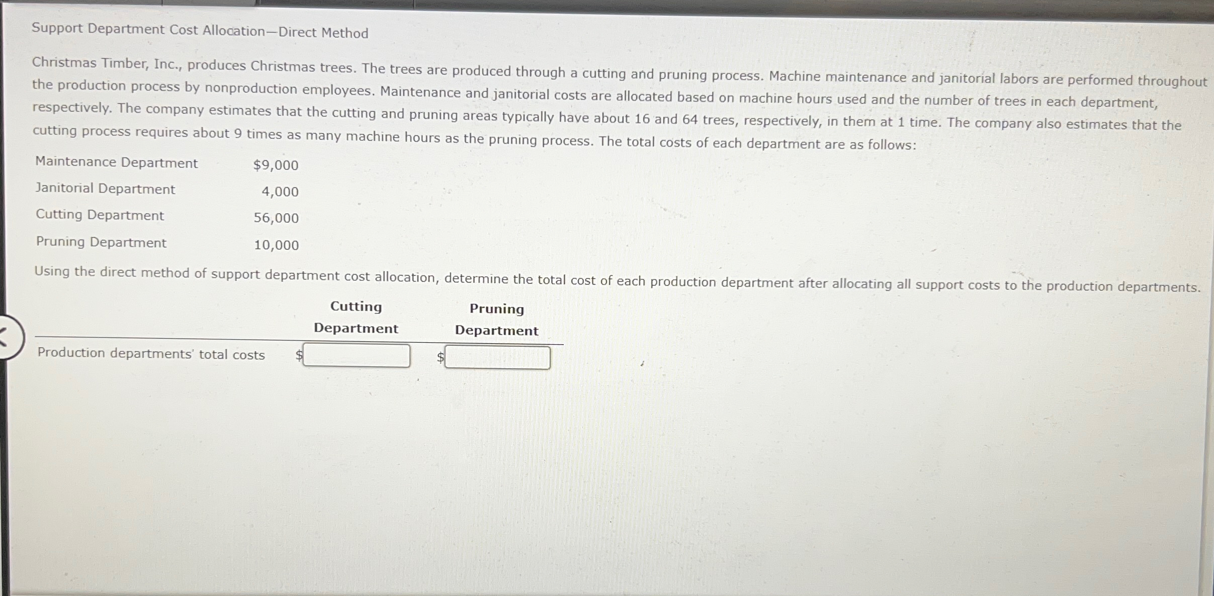 Solved Support Department Cost Allocation Direct Method