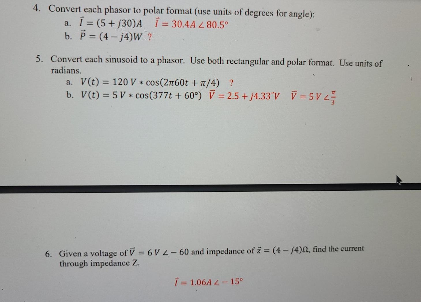 Solved 4. Convert each phasor to polar format (use units of | Chegg.com