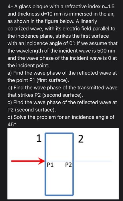 Solved 4- A glass plaque with a refractive index n=1.5 and | Chegg.com