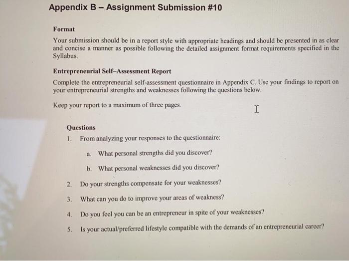 Solved Appendix B - Assignment Submission #10 Format Your | Chegg.com