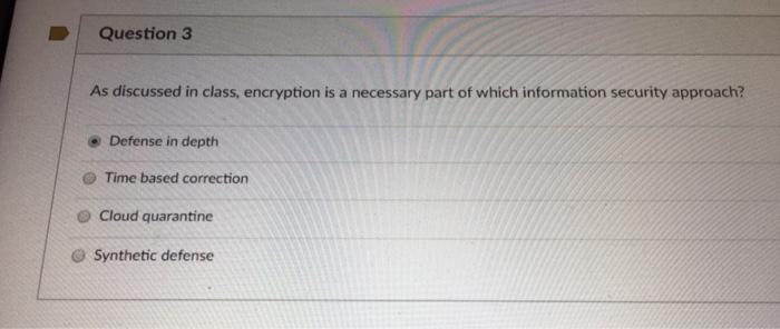Solved Question 3 As discussed in class, encryption is a | Chegg.com