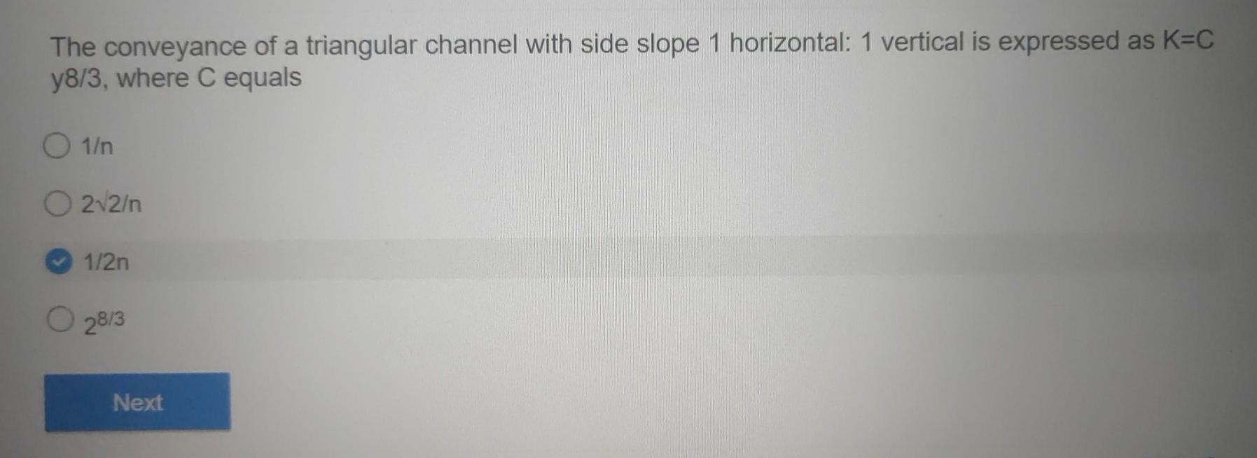 Solved The conveyance of a triangular channel with side | Chegg.com