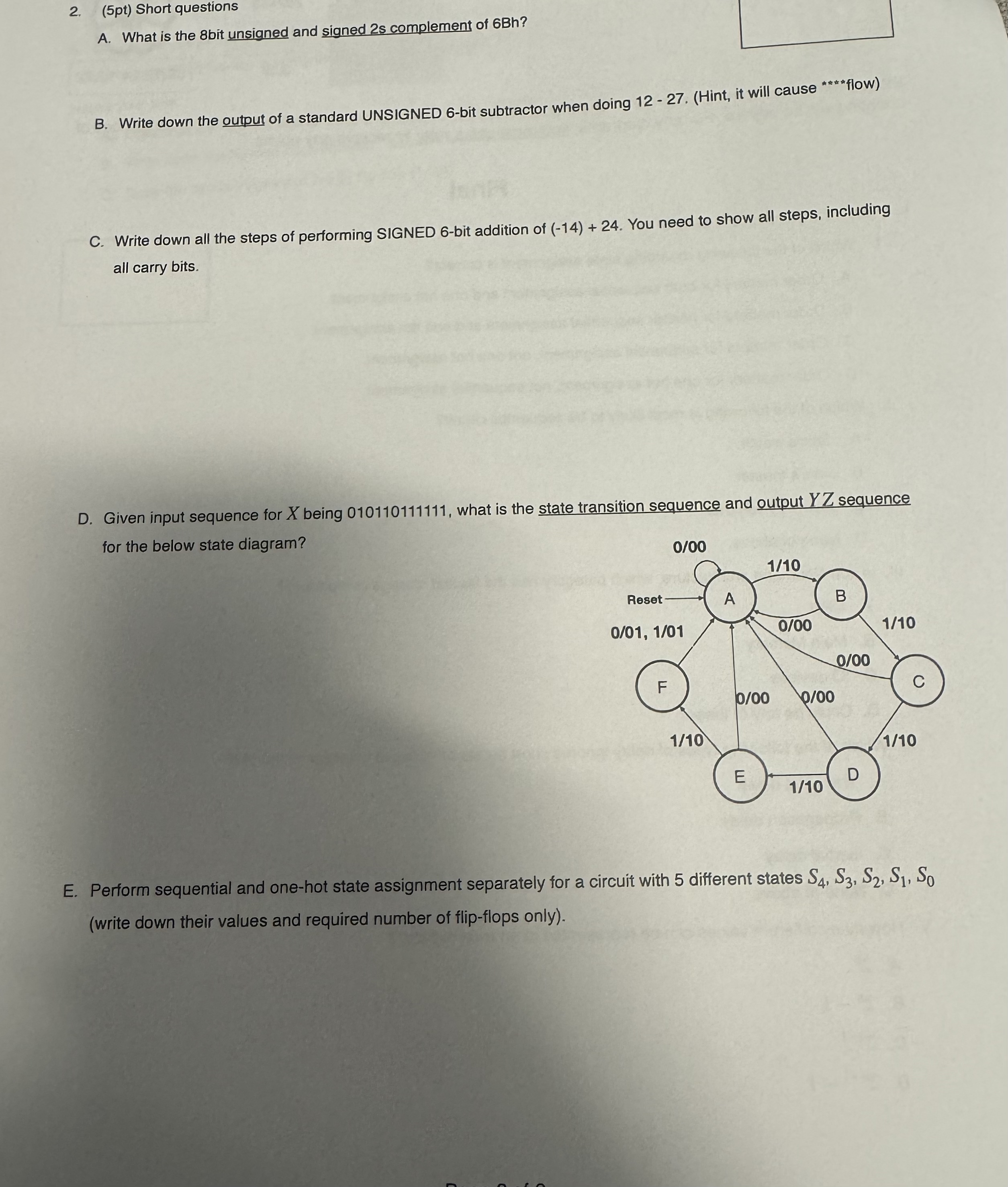 Solved (5pt) ﻿Short questionsA. ﻿What is the 8 ﻿bit unsigned | Chegg.com