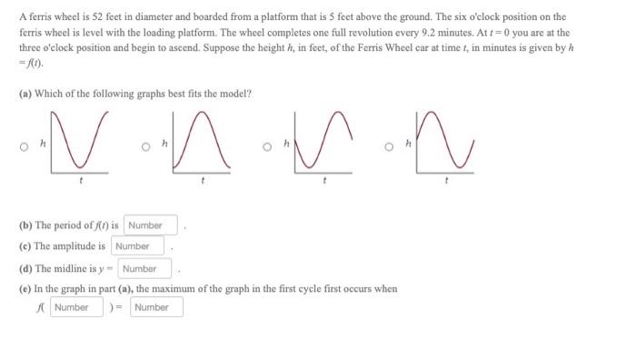 Solved A ferris wheel is 52 feet in diameter and boarded | Chegg.com