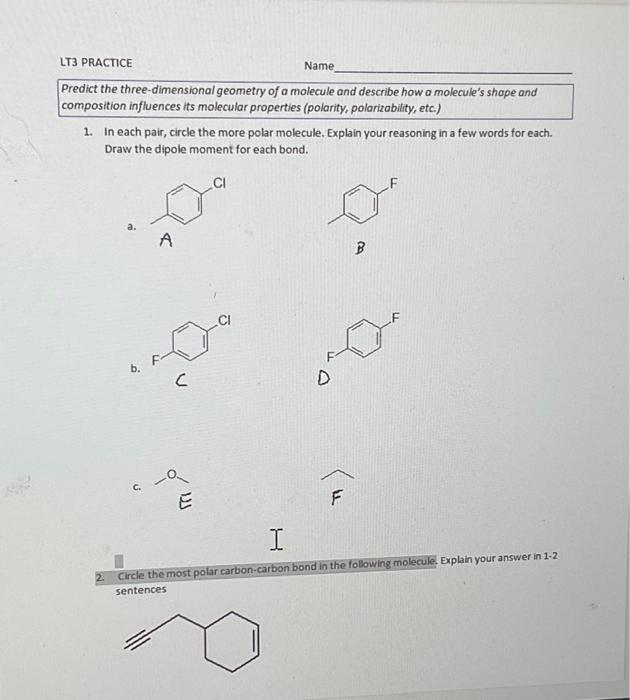 Solved Predict the three-dimensional geometry of a molecule | Chegg.com