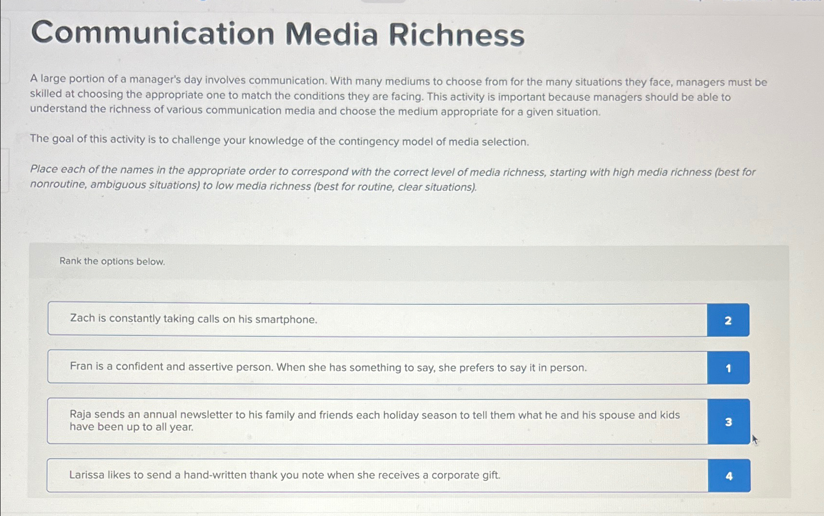 Solved Communication Media RichnessA large portion of a | Chegg.com