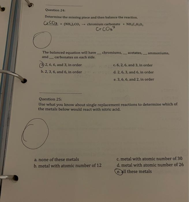 Solved CrCO3+(NH4)2CO3→ chromium carbonate +NH4C2H3O2CrCO32 | Chegg.com