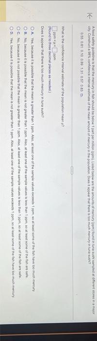 Solved A food safety guidelines is that the mercury in fish | Chegg.com