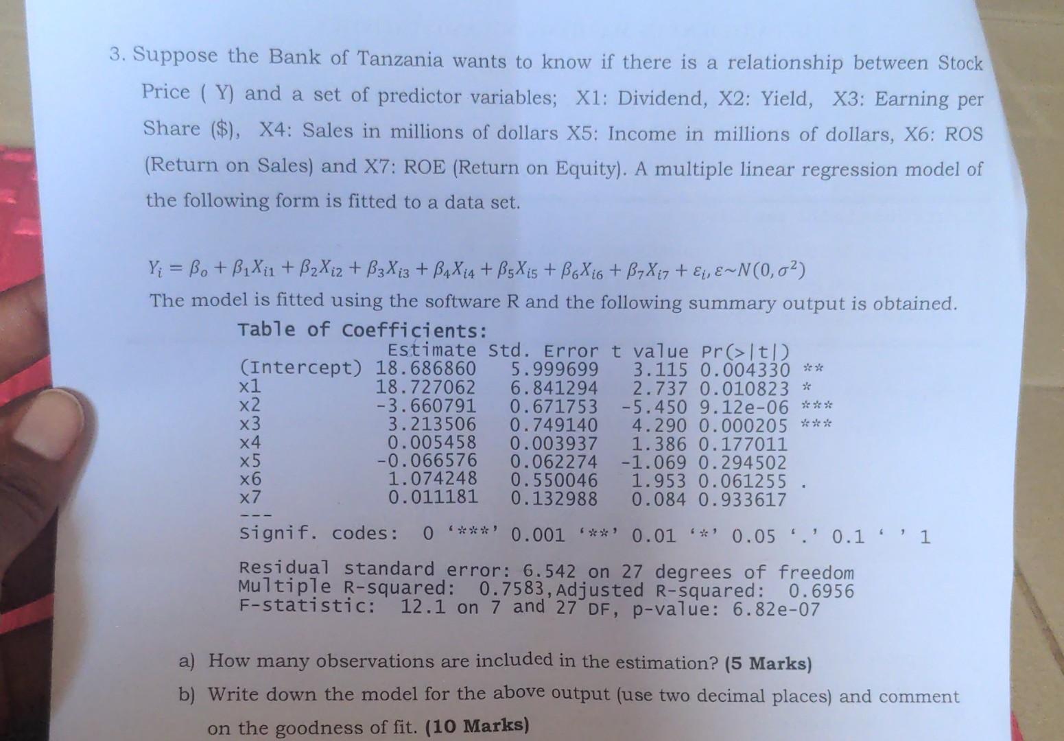 Solved 3. Suppose the Bank of Tanzania wants to know if | Chegg.com