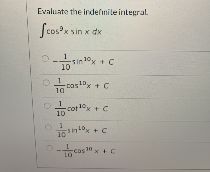Solved Evaluate the indefinite integral. (cosx x sin x dx 1 | Chegg.com