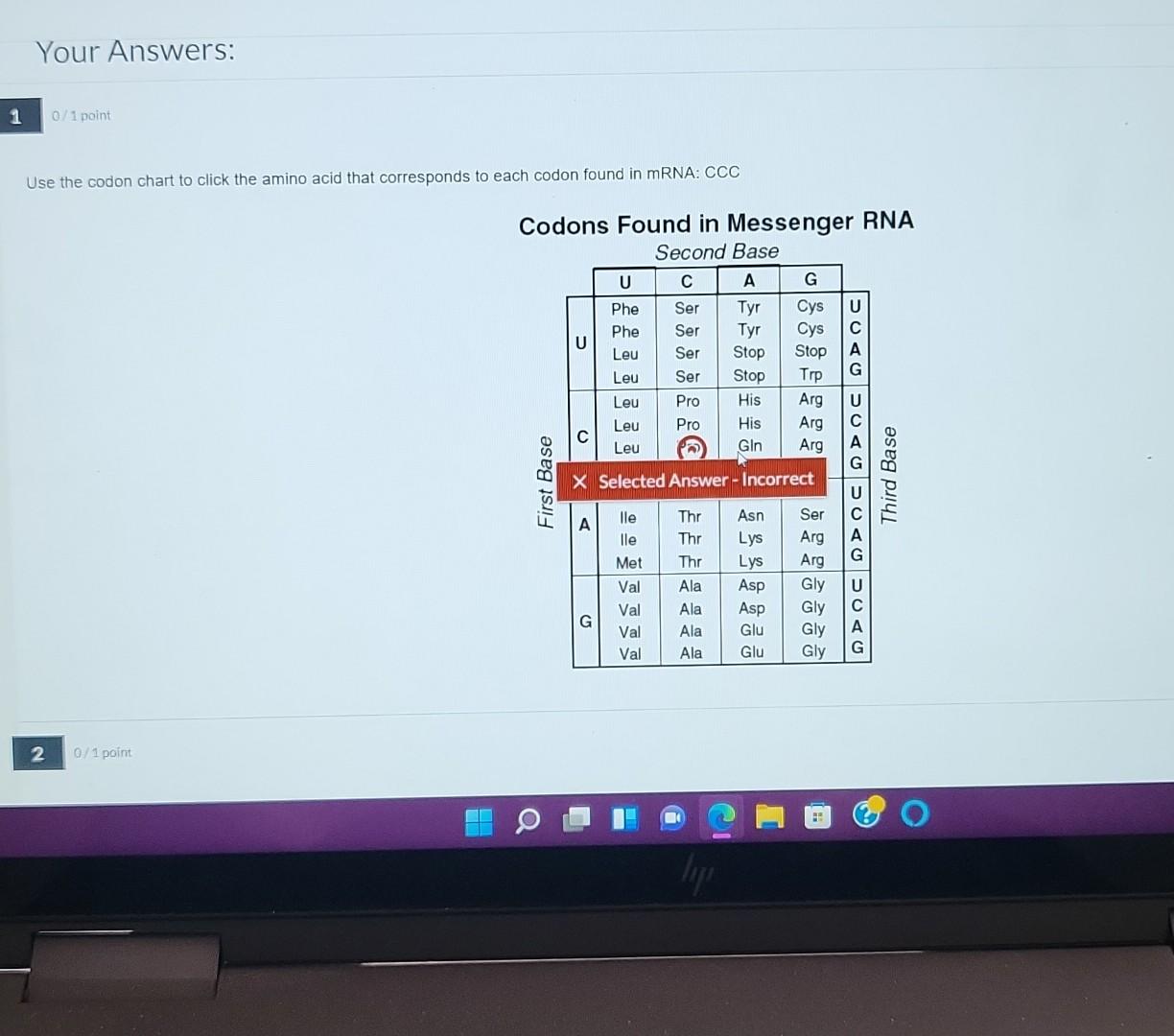 Solved Use the codon chart to click the amino acid that | Chegg.com