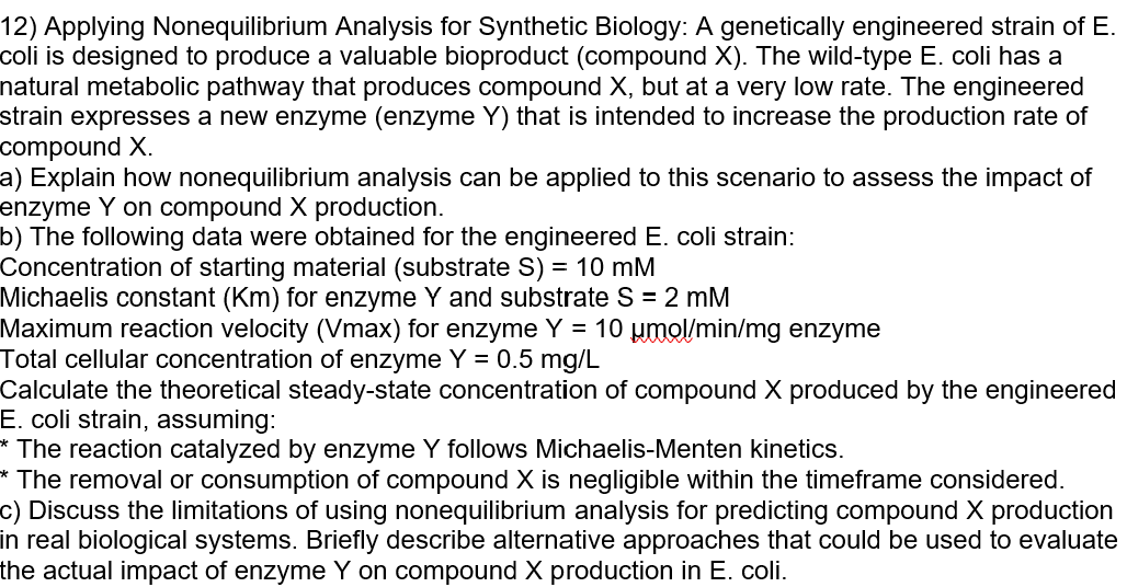 Solved Applying Nonequilibrium Analysis for Synthetic | Chegg.com