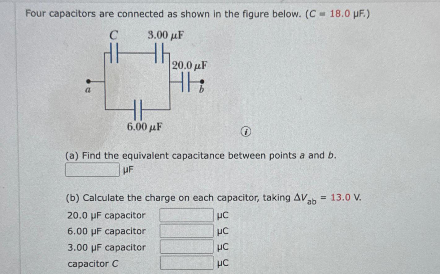 Solved Four capacitors are connected as shown in the figure | Chegg.com